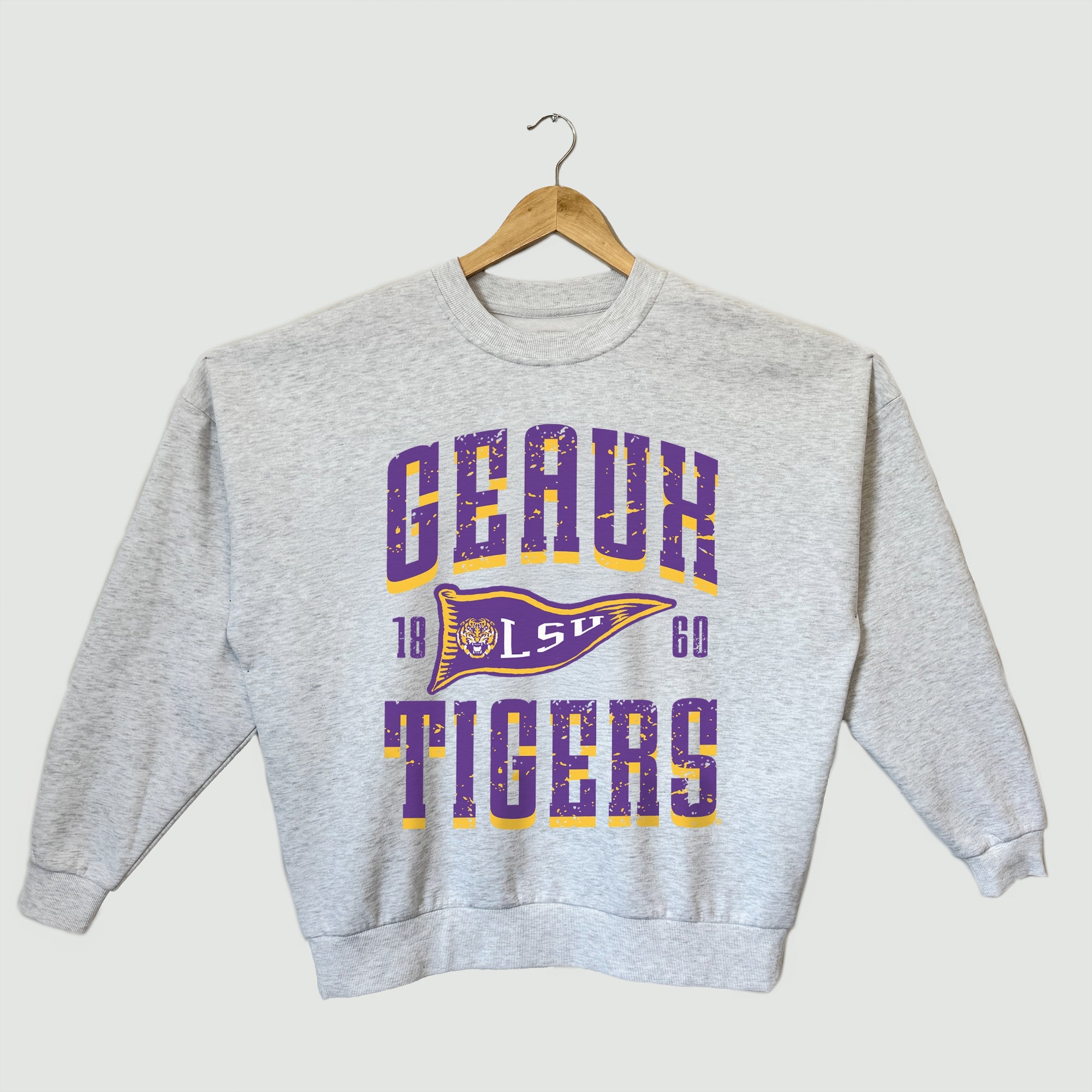 LSU TIGERS PENNANT PRIDE PREMIUM FLEECE DROP SHOULDER CREWNECK PULLOVE ...