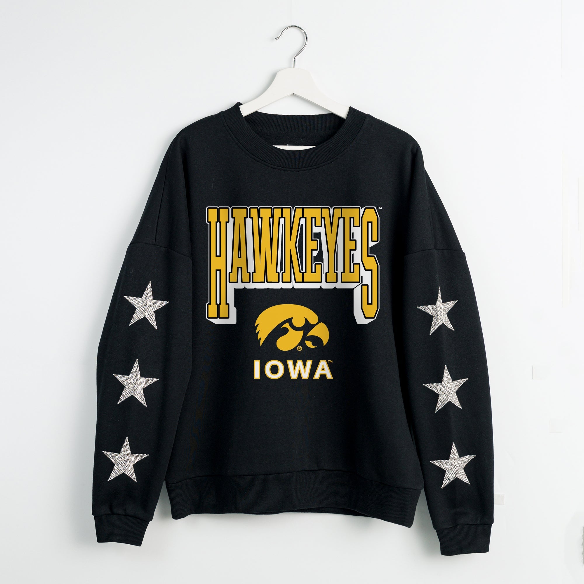 IOWA HAWKEYES PURE VICTORY EMBELLISHED STAR SLEEVE CREWNECK PULLOVER ...