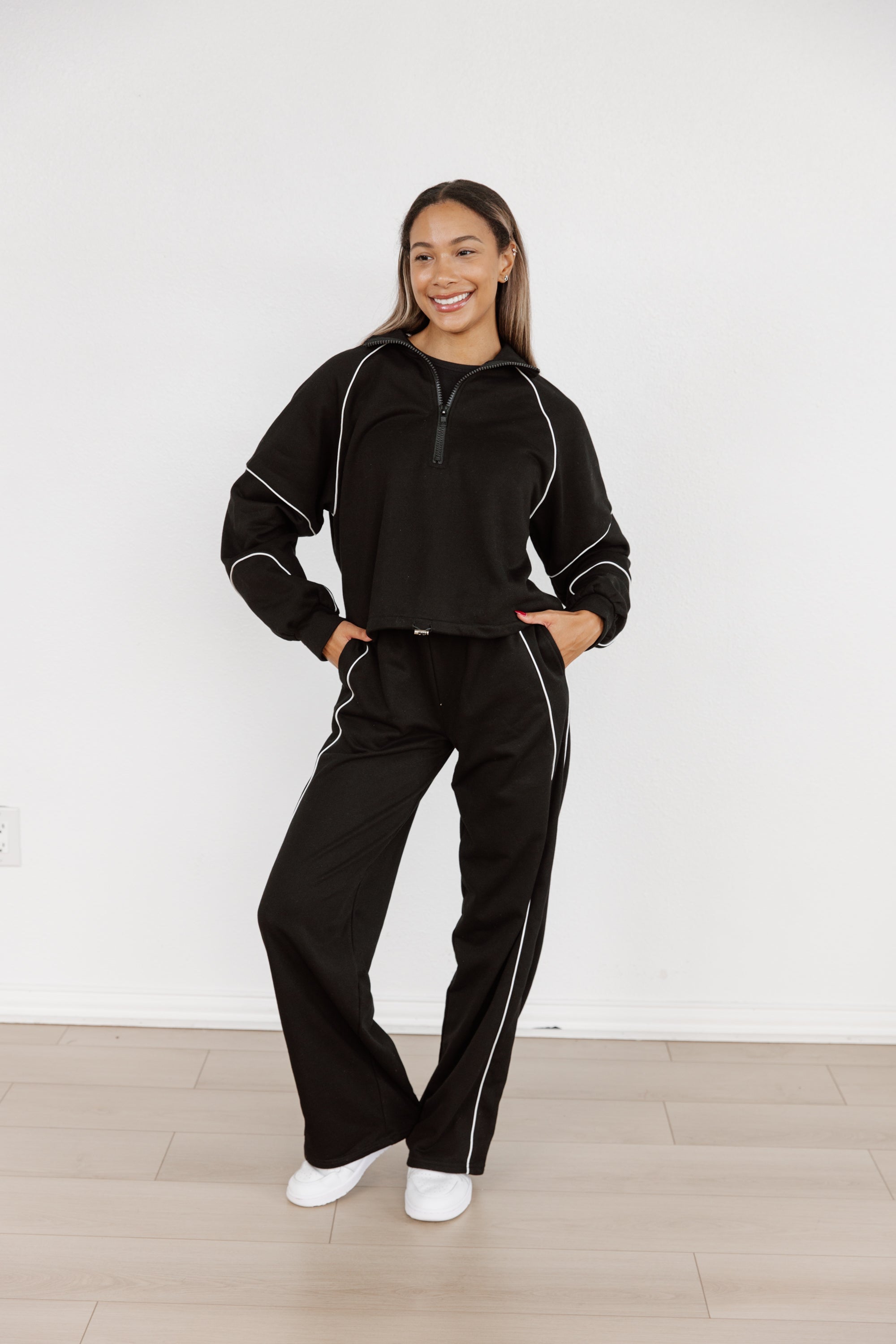 SPORTY ELEGANCE: FRENCH TERRY TRACKSUIT IN BLACK – Gameday Couture - SOHO