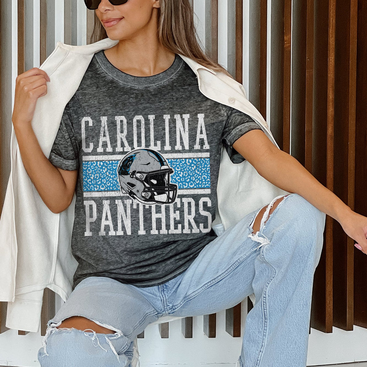 CAROLINA PANTHERS CROWD GOES WILD ACID WASH BOYFRIEND TEE – Gameday ...