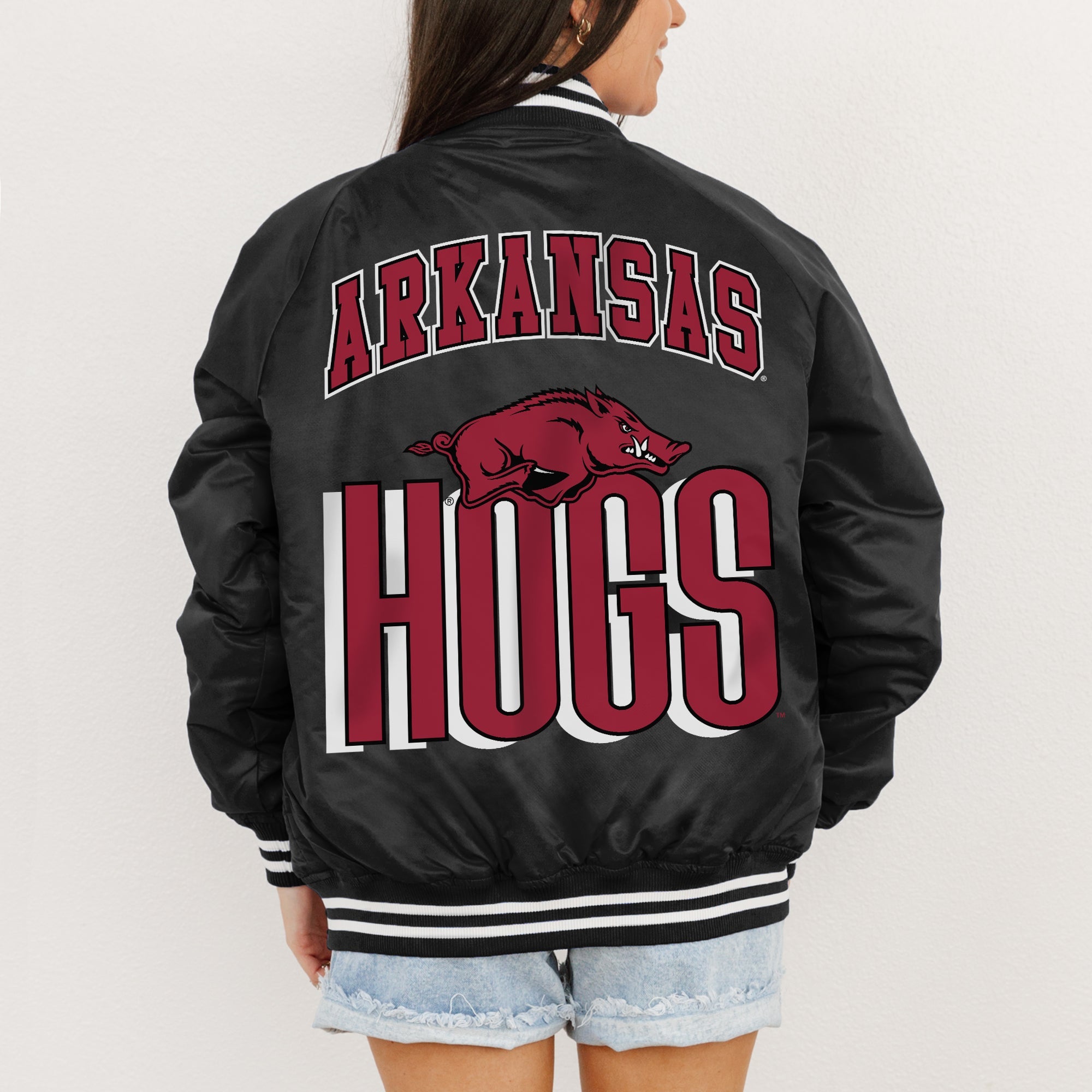 ARKANSAS RAZORBACKS FIERCE FOCUS SPORT STRIPE VARSITY JACKET – Gameday ...