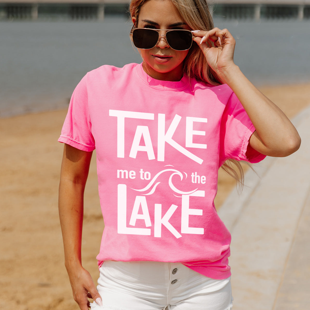 LAKE VACAY PLEASE GARMENT DYED BOYFRIEND TEE IN NEON PINK – Gameday ...