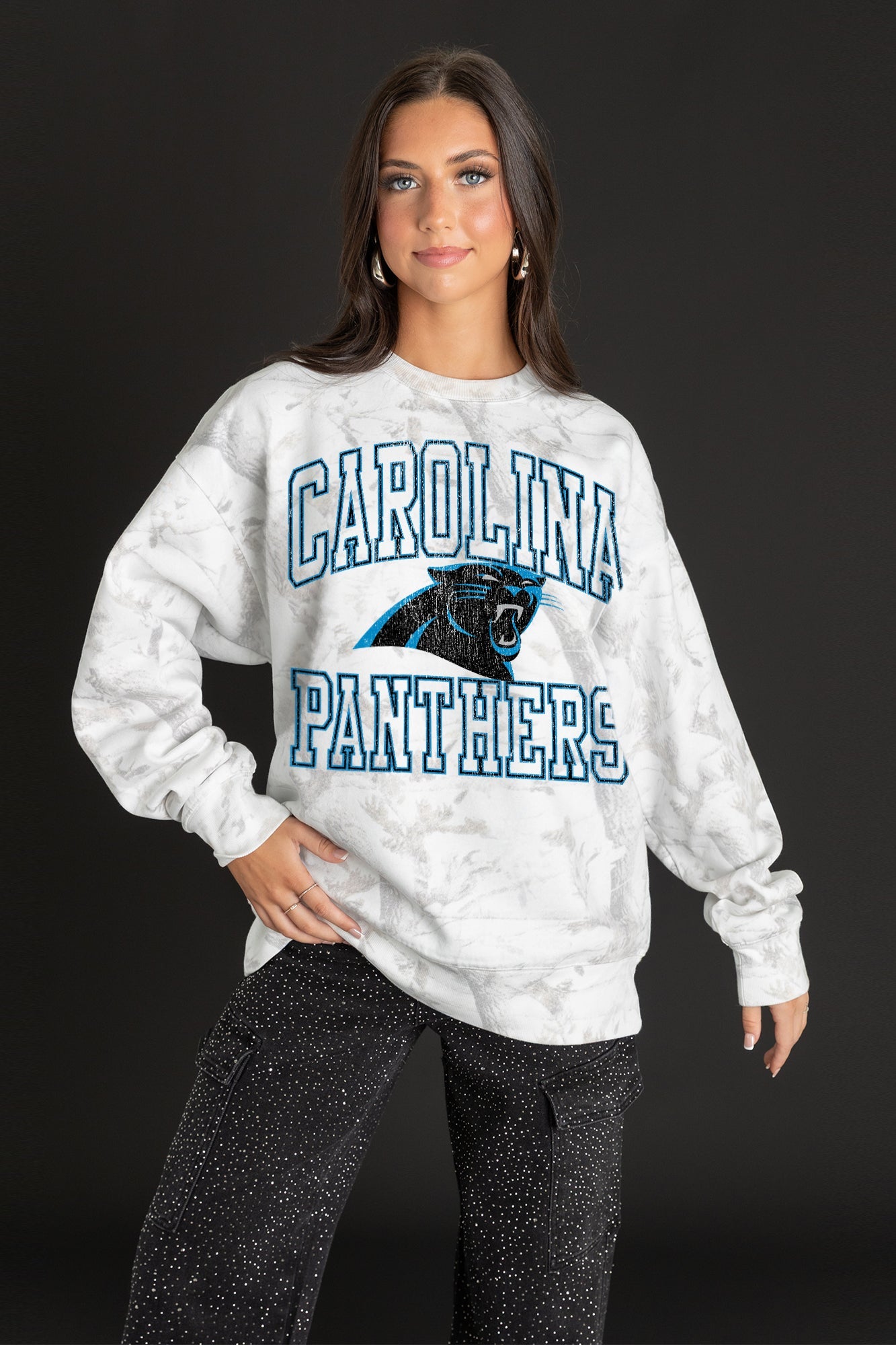 CAROLINA PANTHERS WHITEOUT PREMIUM DROP SHOULDER PULLOVER