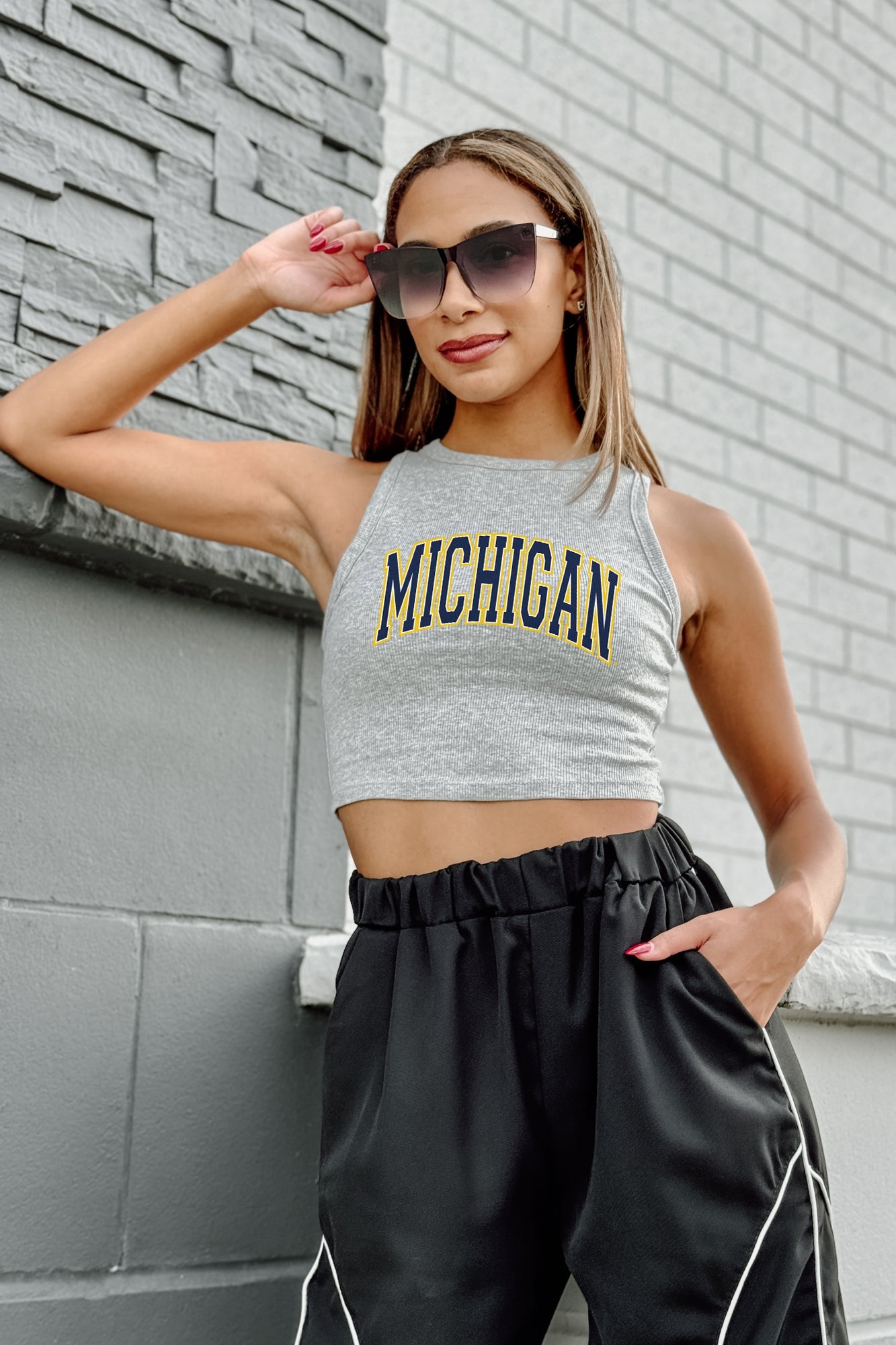 MICHIGAN WOLVERINES Down And Distance Ribbed Crop By Madi Prewett Trou ...